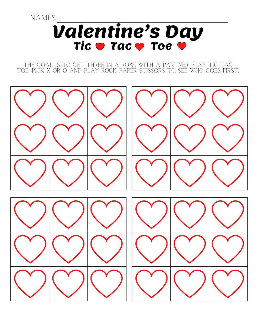 Valentines Tic Tac Toe - Kids Printable, Valentine Activity for Kids ...
