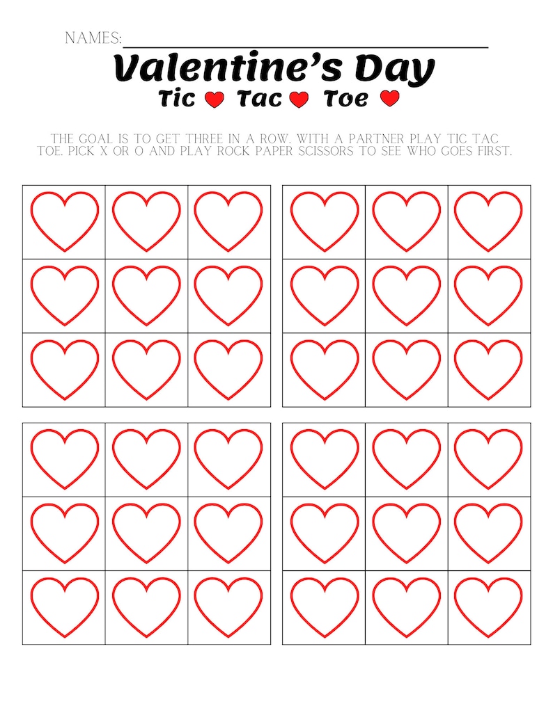 Valentines Tic Tac Toe - Kids Printable, Valentine Activity for Kids ...