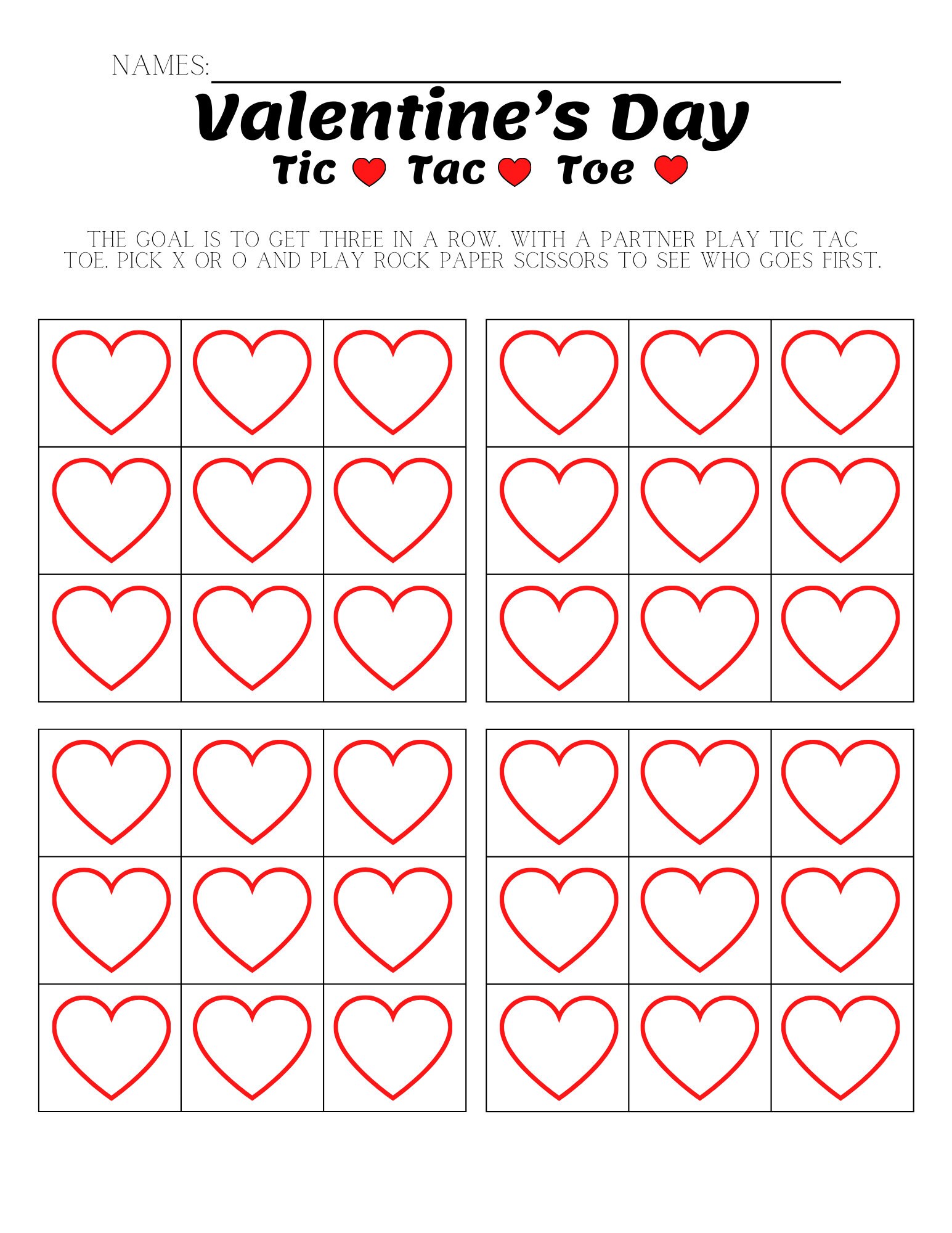 Valentines Tic Tac Toe - Kids Printable, Valentine Activity for Kids ...