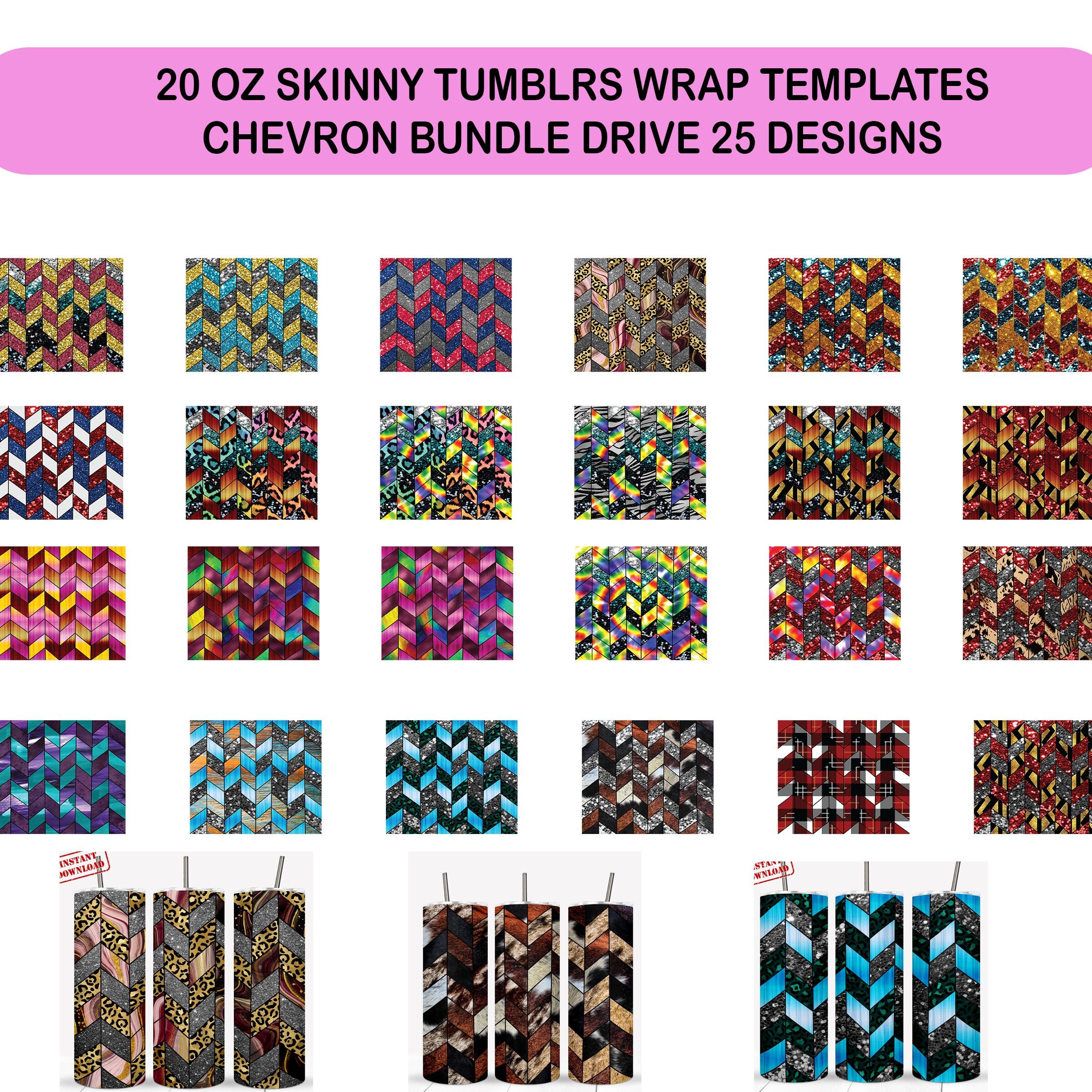 Chevron Bundle 20 Oz Skinny Tumblers PNG Drive. 25 Designs - Etsy