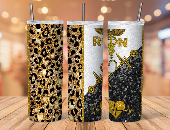 Glitter Leopard RN Nurse Caduceus 20oz Skinny Tumbler | Etsy