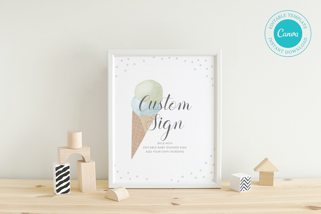 Editable Ice Cream Baby Shower Sign Template, Printable Custom Sign ...