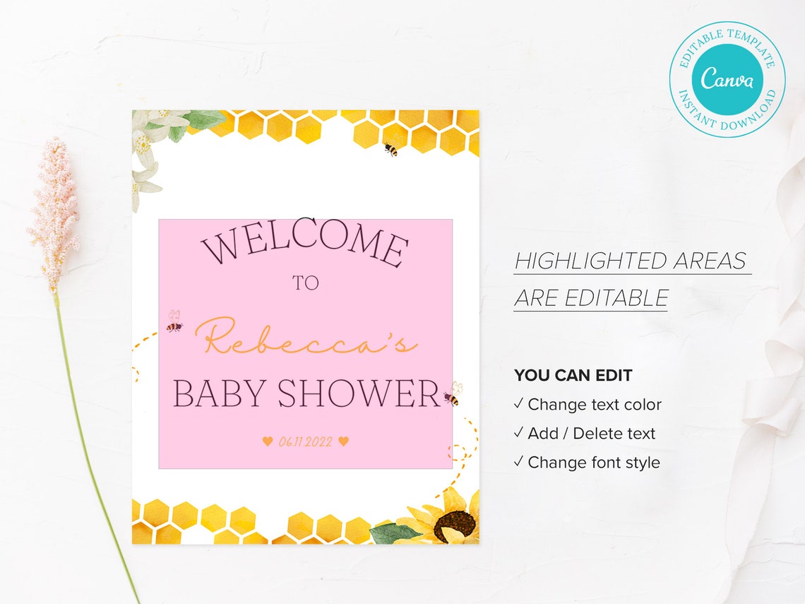 Honey Bee Baby Shower Welcome Sign Honeycomb Welcome Poster - Etsy