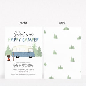 Editable Happy Camper Birthday Invitation, One Happy Camper, First Birthday Invite, Camping ...