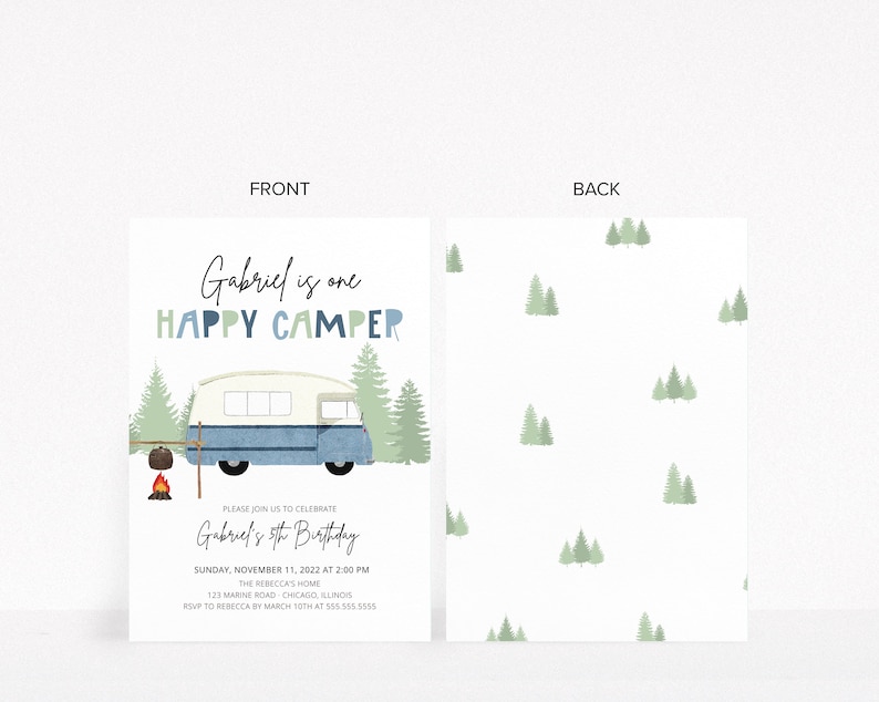 Editable Happy Camper Birthday Invitation, One Happy Camper, First ...