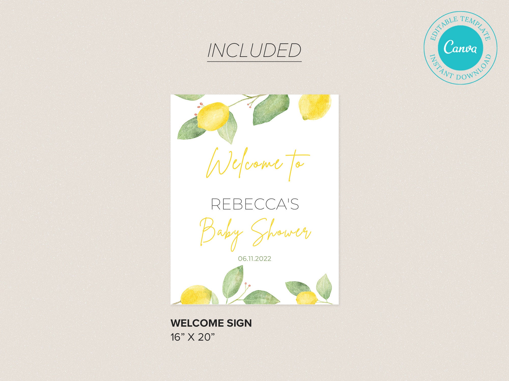 Lemon Welcome Sign, Citrus Welcome Poster, Lemon Baby Shower Decor ...