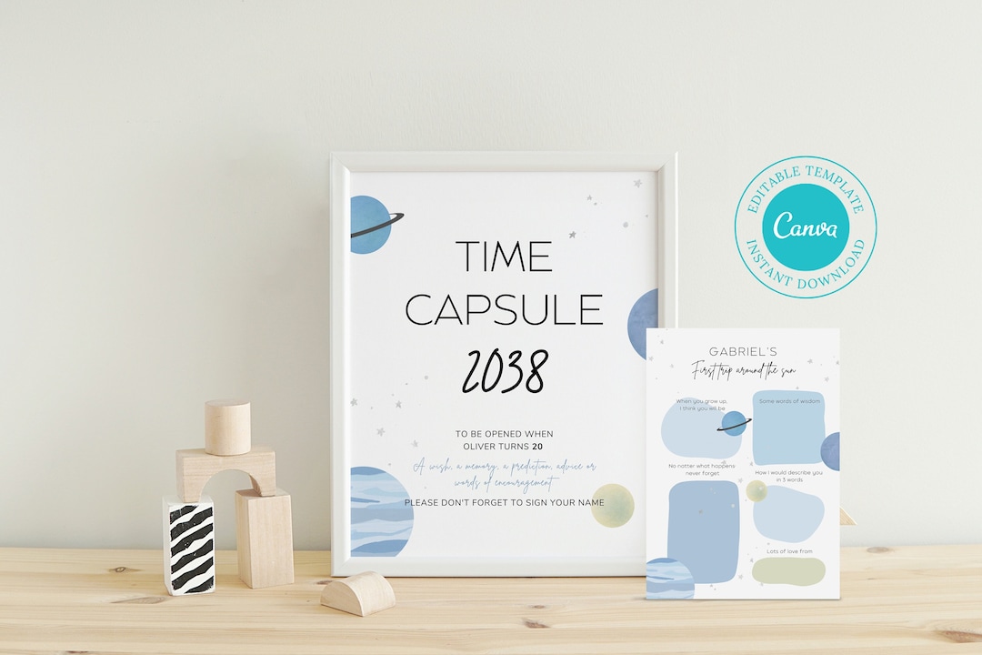 Editable Outer Space Time Capsule + Matching Note Card First Trip ...