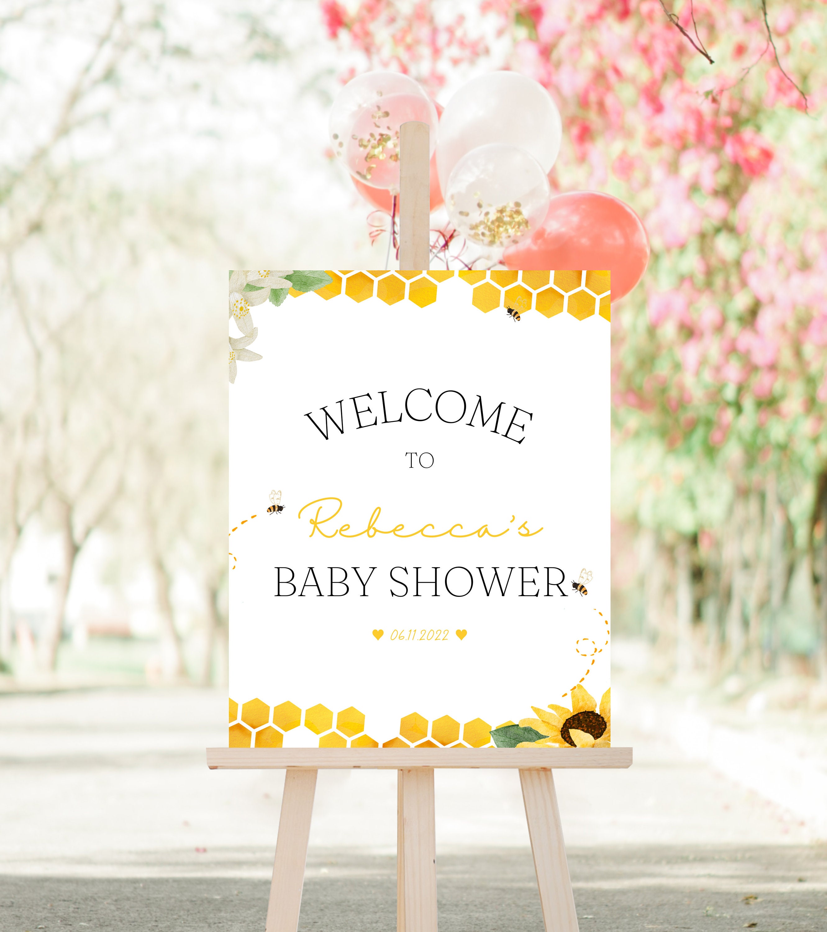 Honey Bee Baby Shower Welcome Sign, Honeycomb Welcome Poster, Neutral ...