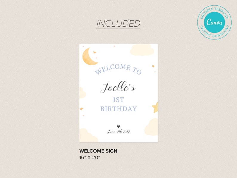 Moon & Star Birthday Welcome Sign, Printable Welcome Sign Cloud and ...