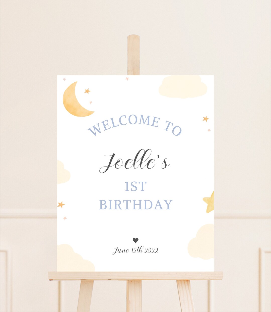 Moon & Star Birthday Welcome Sign, Printable Welcome Sign Cloud and ...
