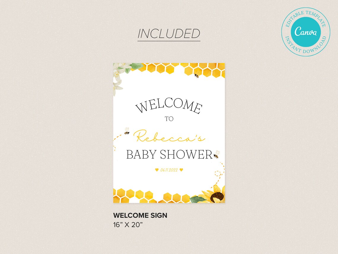 Honey Bee Baby Shower Welcome Sign Honeycomb Welcome Poster - Etsy
