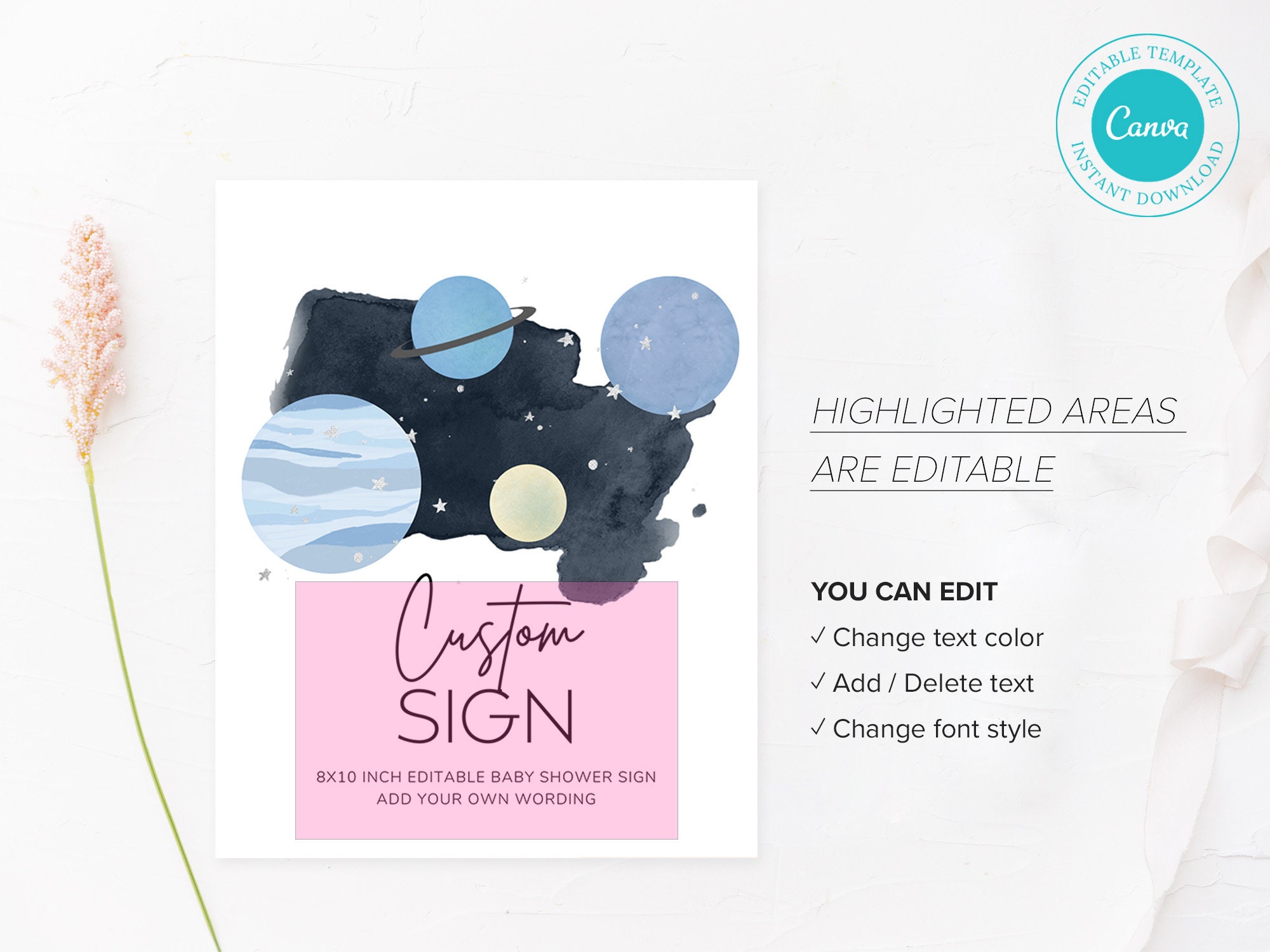 Editable Space Custom Sign, Printable Custom Sign, Galaxy Party Decor ...