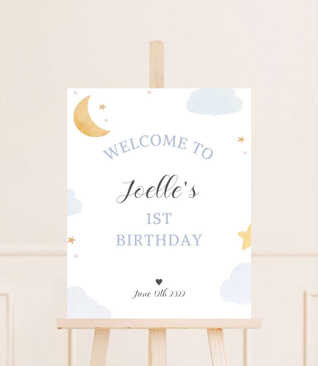Moon & Star Birthday Welcome Sign, Edit Yourself Online, Printable ...
