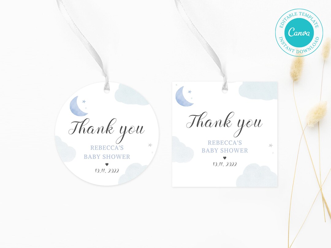 Editable Moon & Star Baby Shower Favor Tags, Baby Shower Round Tag ...