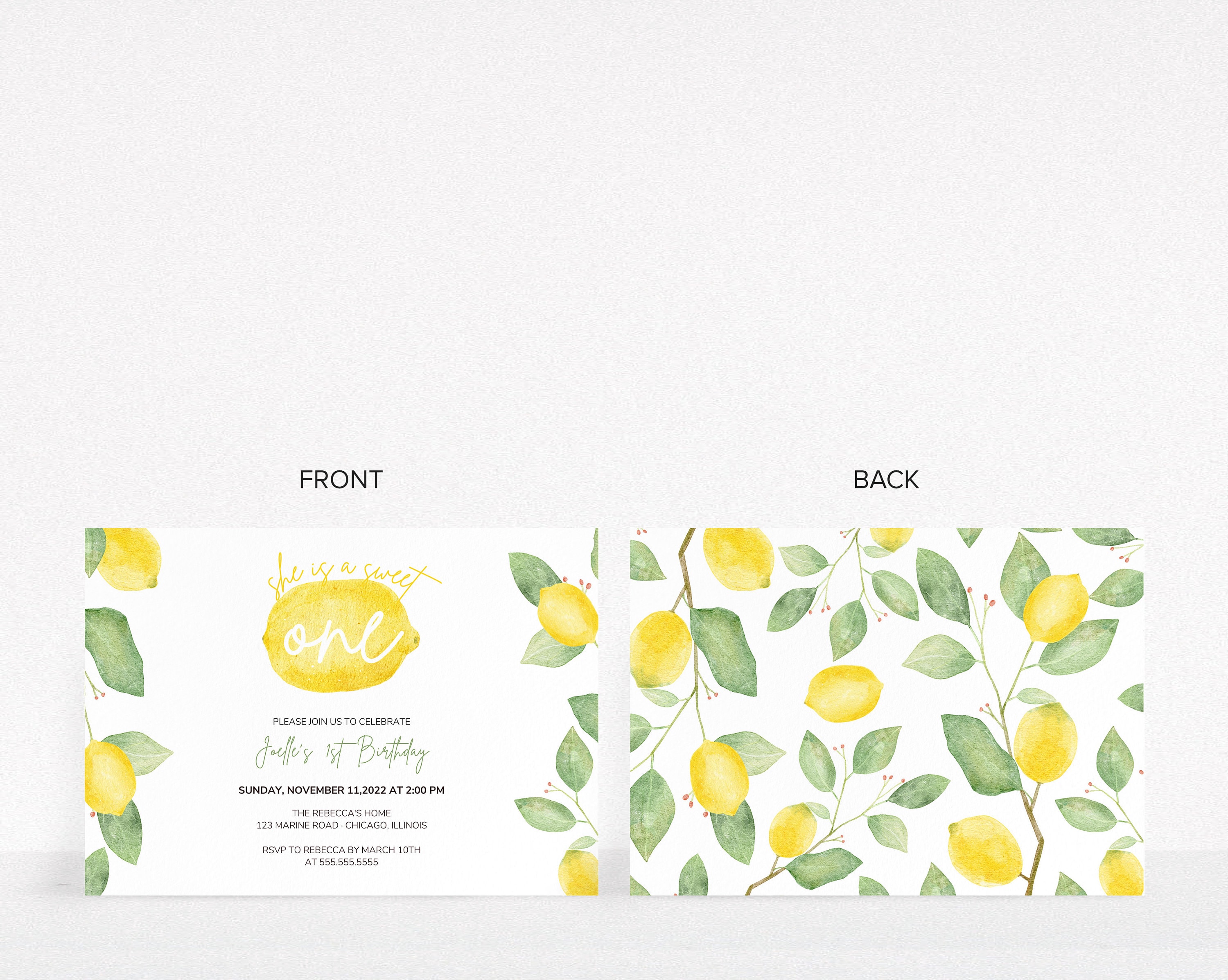 Editable Lemon 1st Birthday Invitation Template, Printable Birthday ...