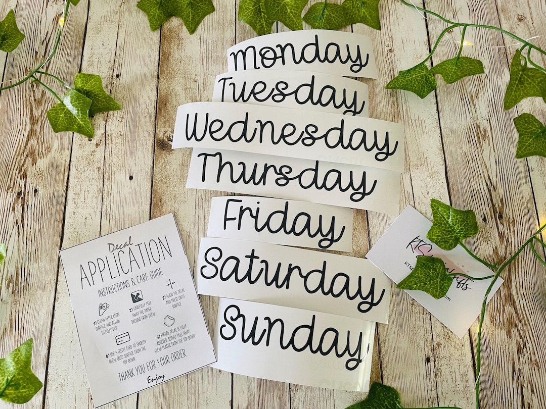Days of the Week Labels, Vinyl Decal Labels, Monday to Sunday Labels ...