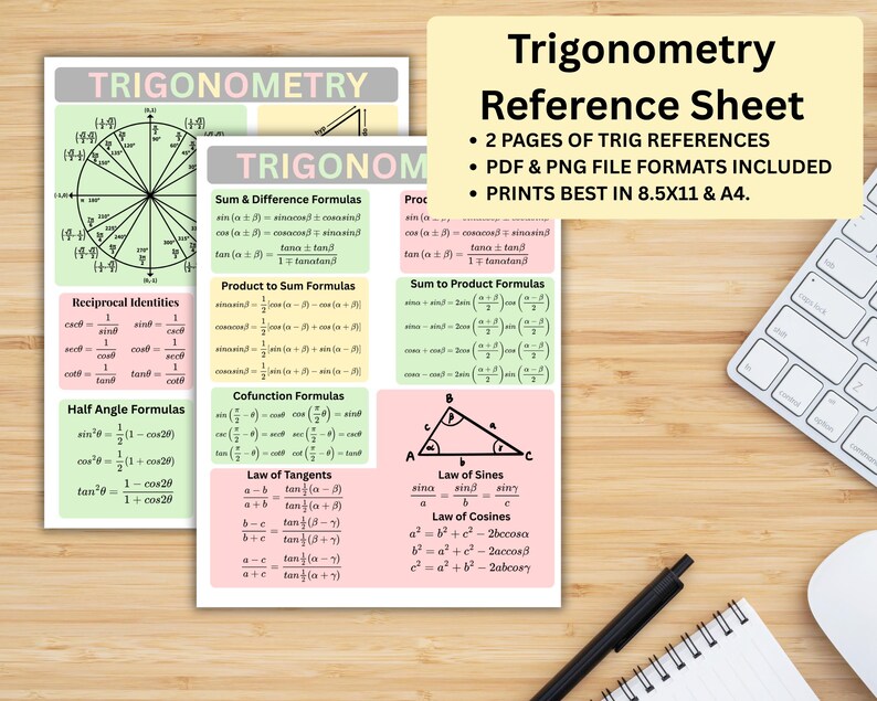 Trigonometry Reference Sheets - Etsy