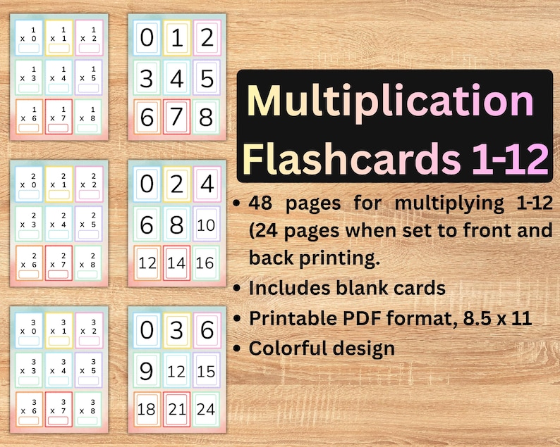 Multiplication Flashcards 1-12 (PDF Format) - Etsy