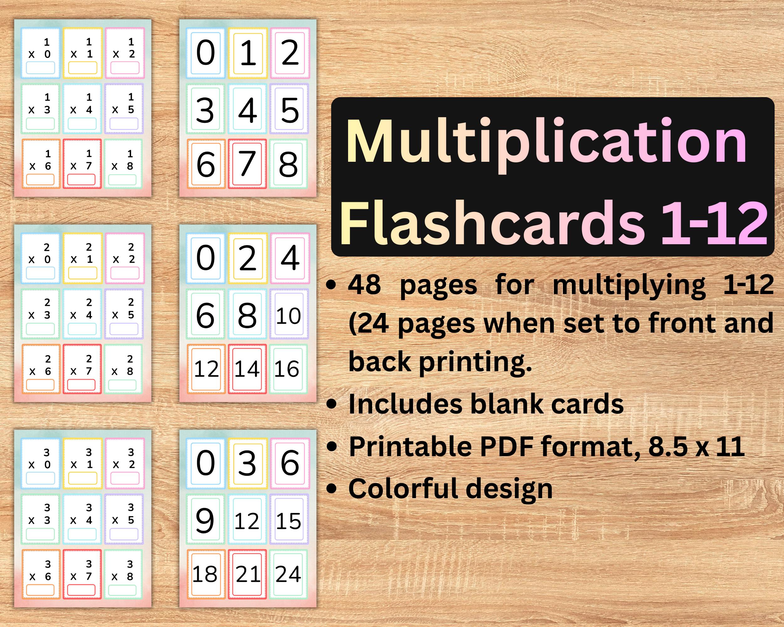 Multiplication Flashcards 1-12 (PDF Format) - Etsy