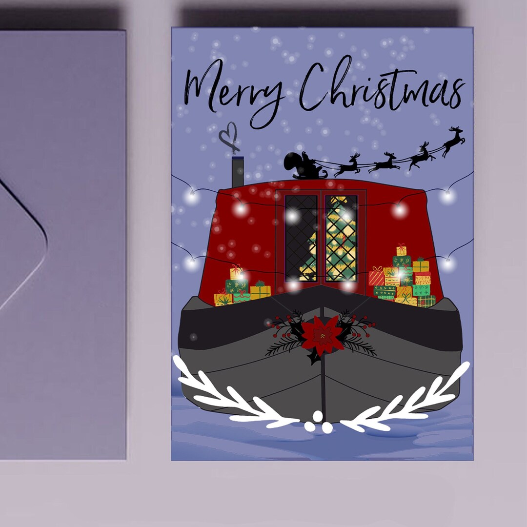 Christmas Narrowboat Card - Etsy UK