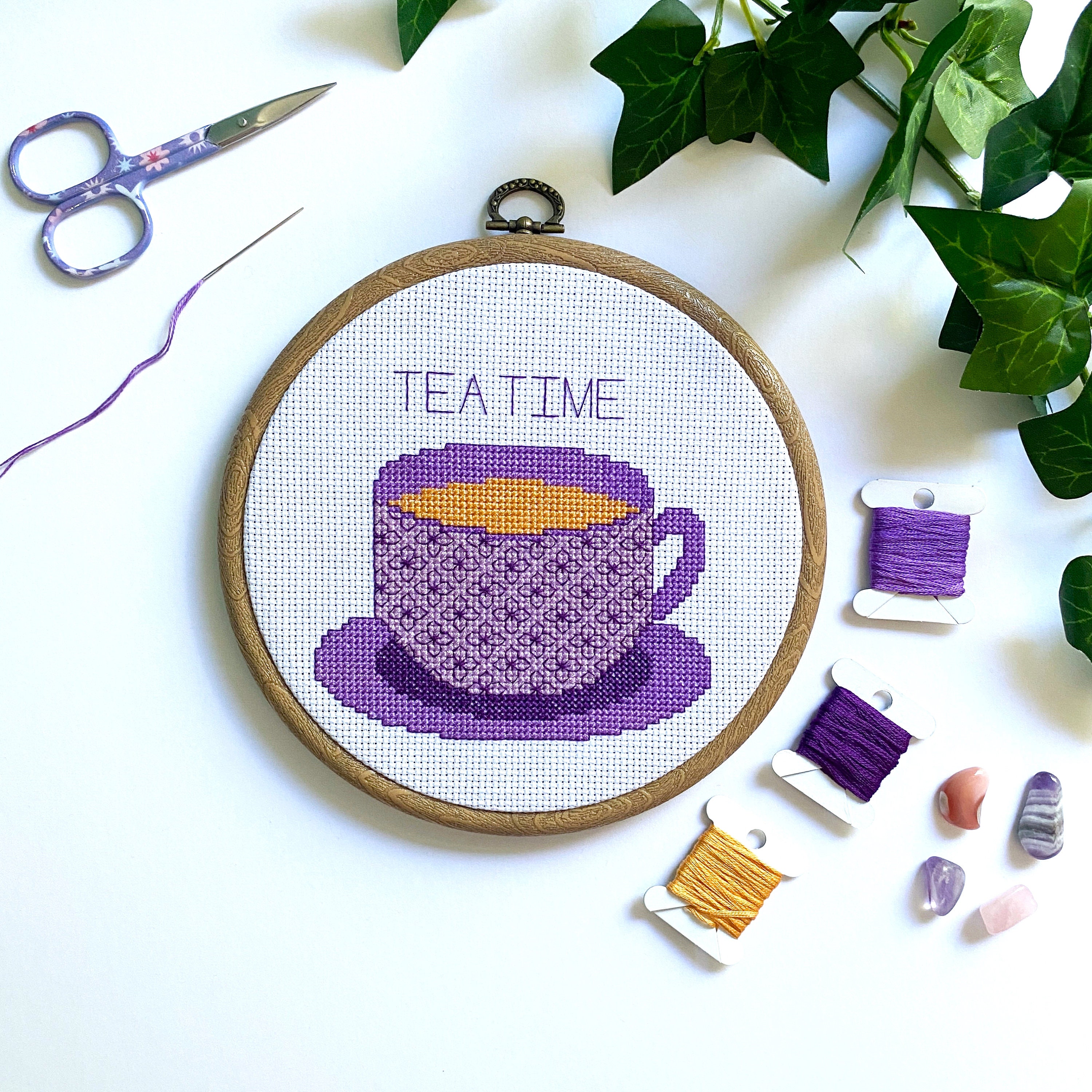 Tea Time Cross Stitch Kit Tea Cup and Saucer Purple Tea - Etsy UK