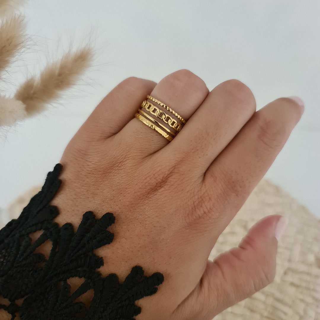 Adjustable Gold Stainless Steel Women's Ring Multi-row - Etsy