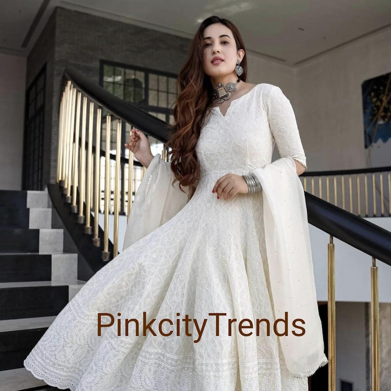 Anarkali in White Color - Etsy