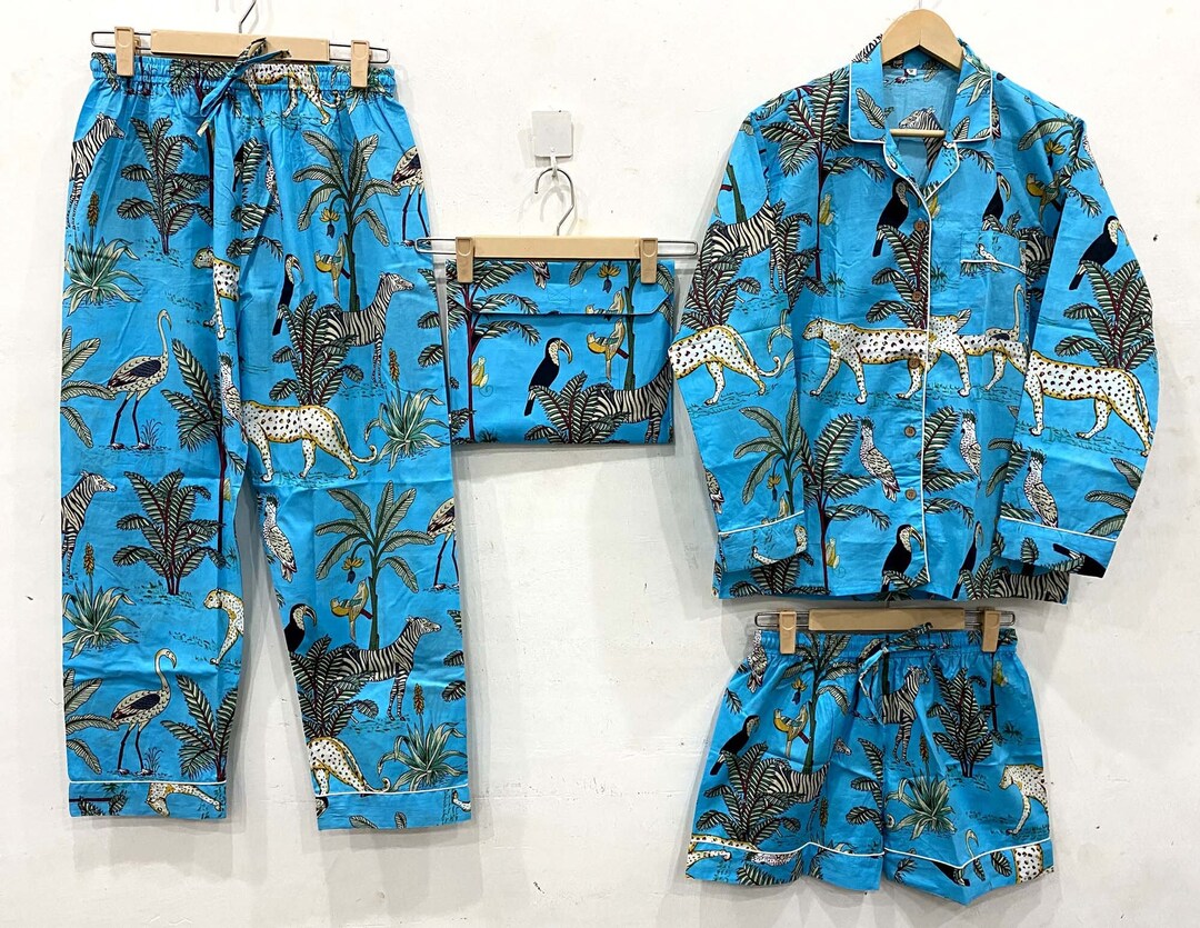 Safari Print Pj Set, Cotton Night Suit, Bridesmaid Pjs, Jungle Print ...