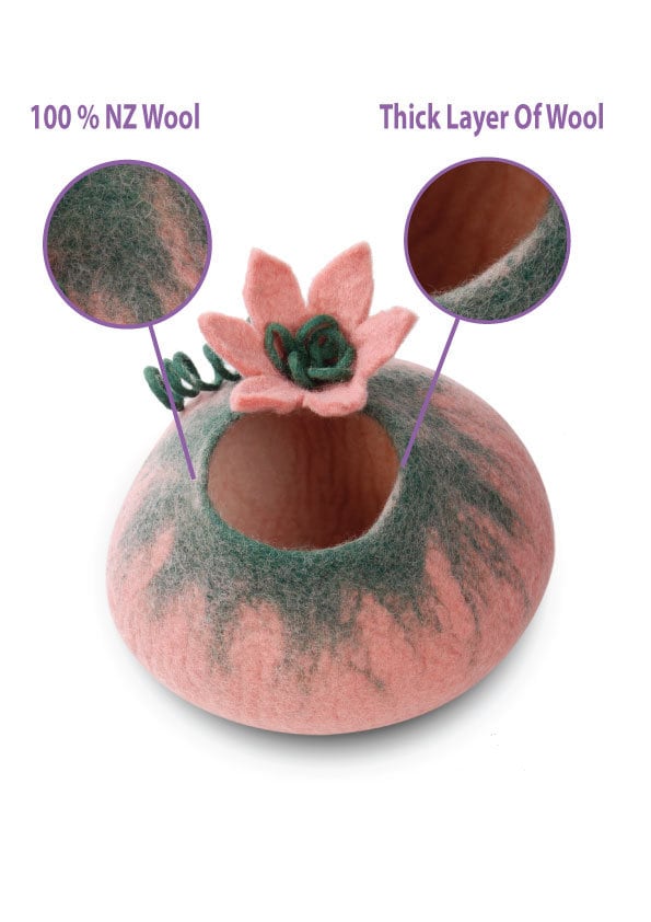 Cat Cave Bed House Pink Flower Handmade Felted Eco Friendly - Etsy