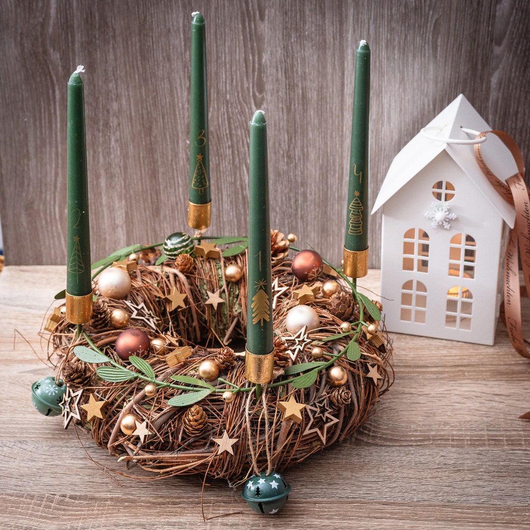 Advent Wreath Wreath Christmas Advent Arrangement Green Gold Elegant 4 ...