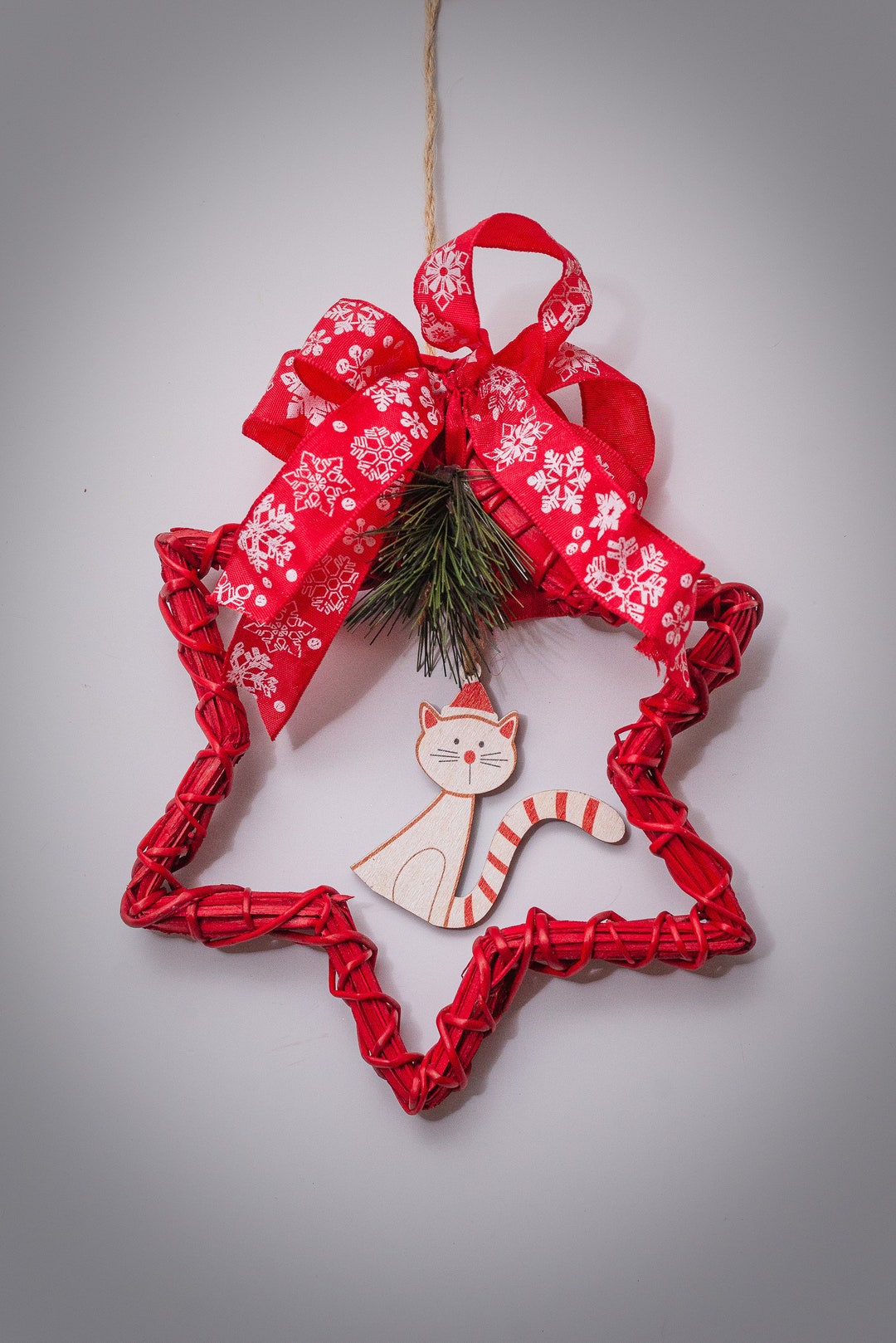 Cat Christmas Decoration Star Red White Scandinavian Christmas Nordic ...