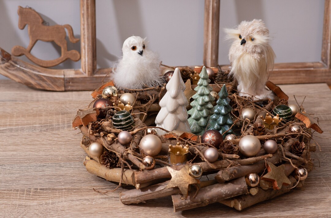 Advent Wreath for Advent and Christmas. Rustic Advent Wreath With Owl ...