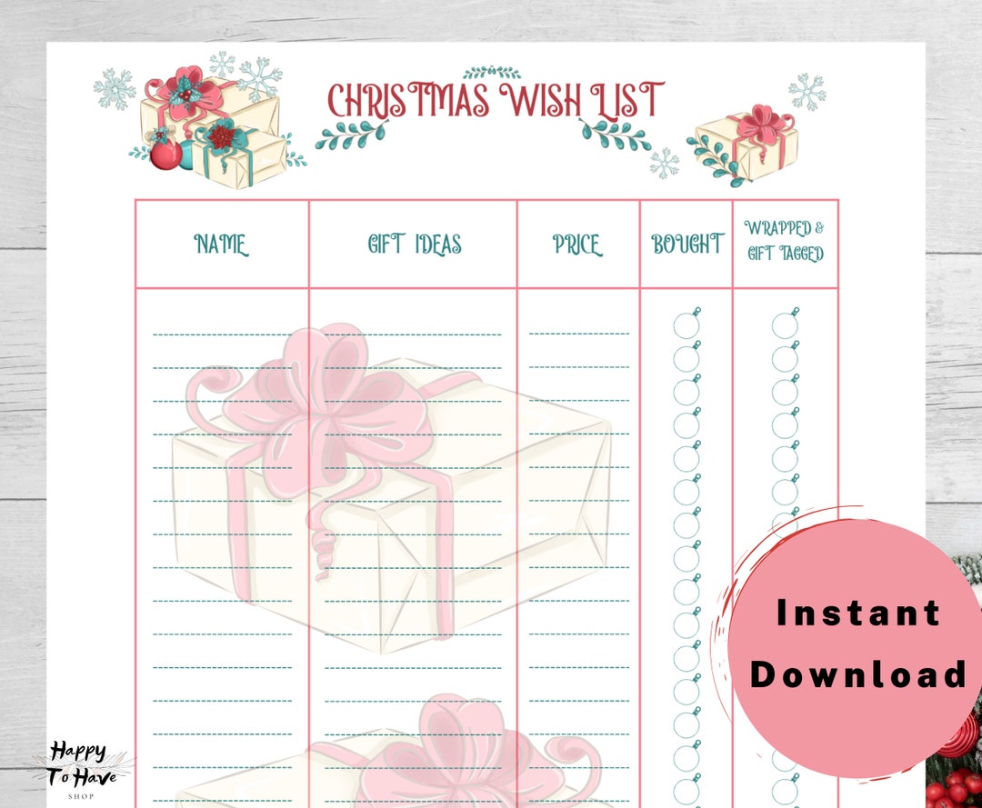 Christmas Wish List PRINTABLE PDF Christmas Gift List - Etsy