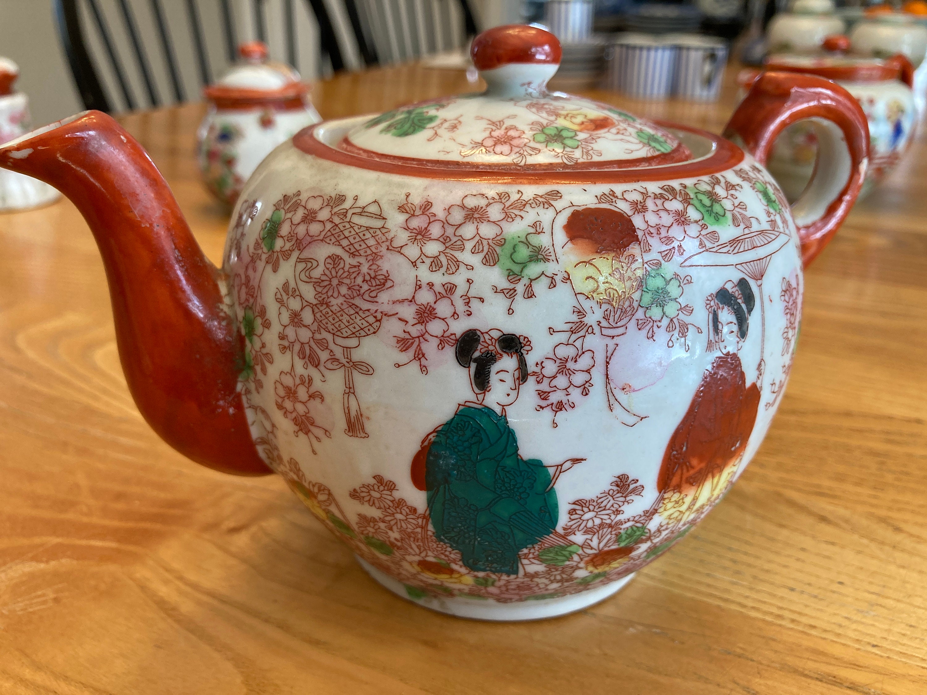 Vintage 1950s Japanese Tea Set Nippon Geisha Hand-painted Glazed ...