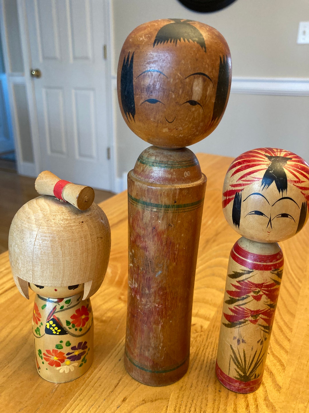 3 Vintage Japanese Kokeshi Dolls, Japanese Wooden Kokeshi Dolls ...