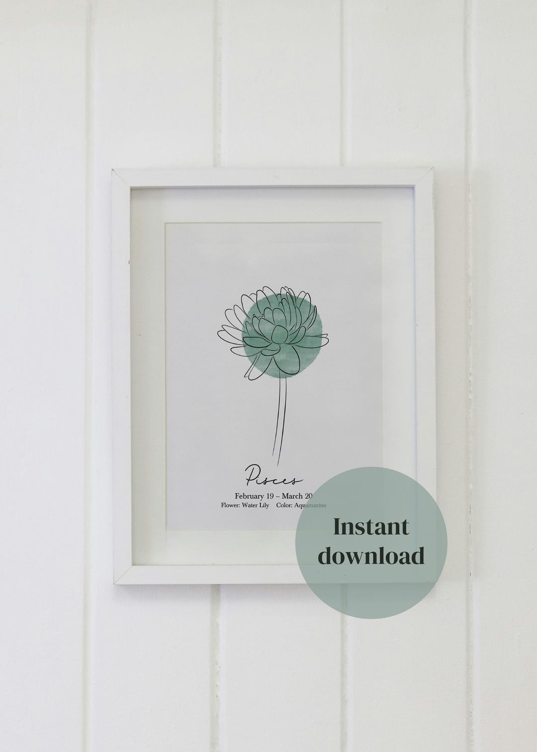 Modern Pisces Art Print, Minimalistic Pisces Digital Artwork, Floral ...