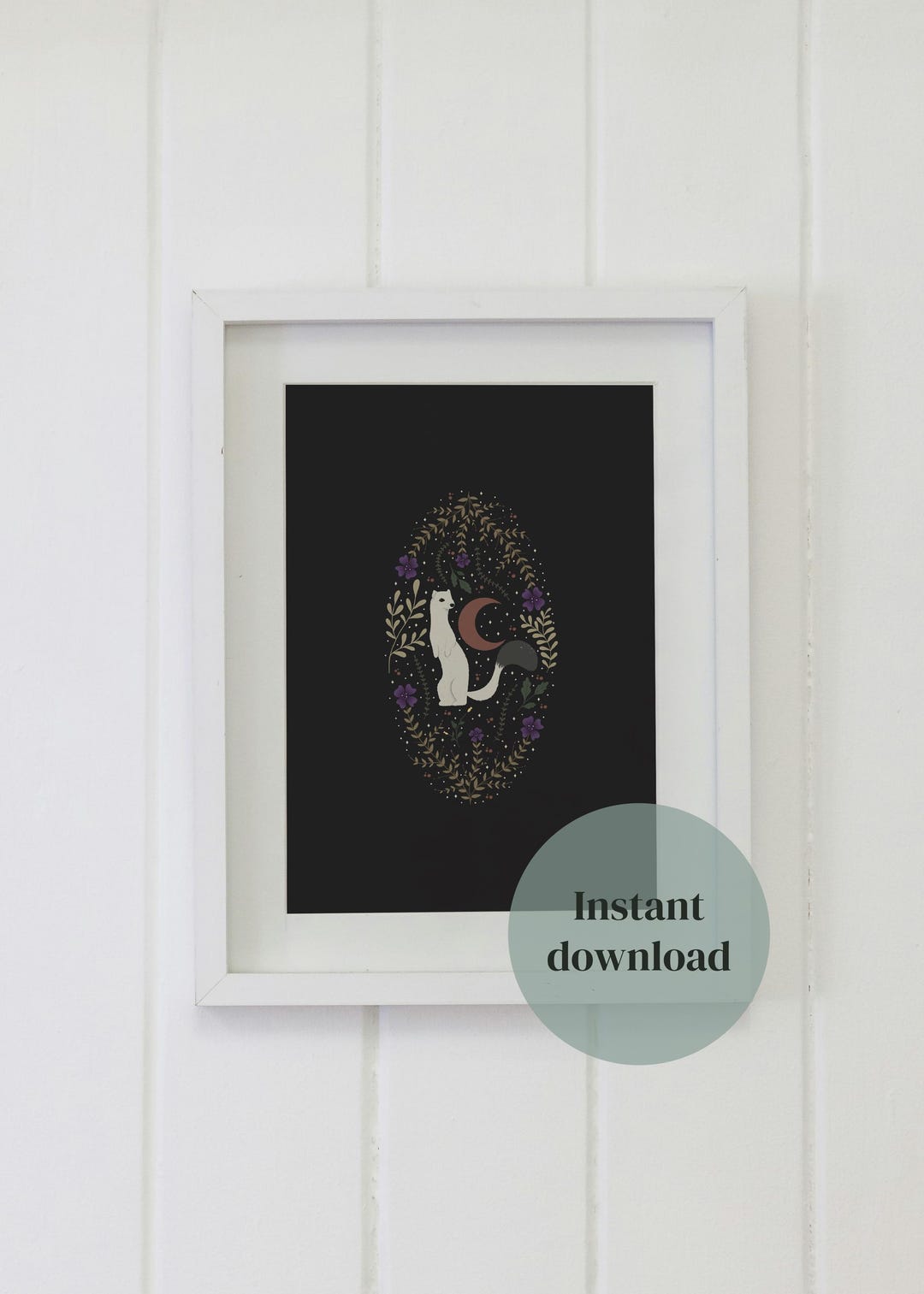 Printable Stoat Illustration, Floral Stoat Art, Stoat Drawing Download ...