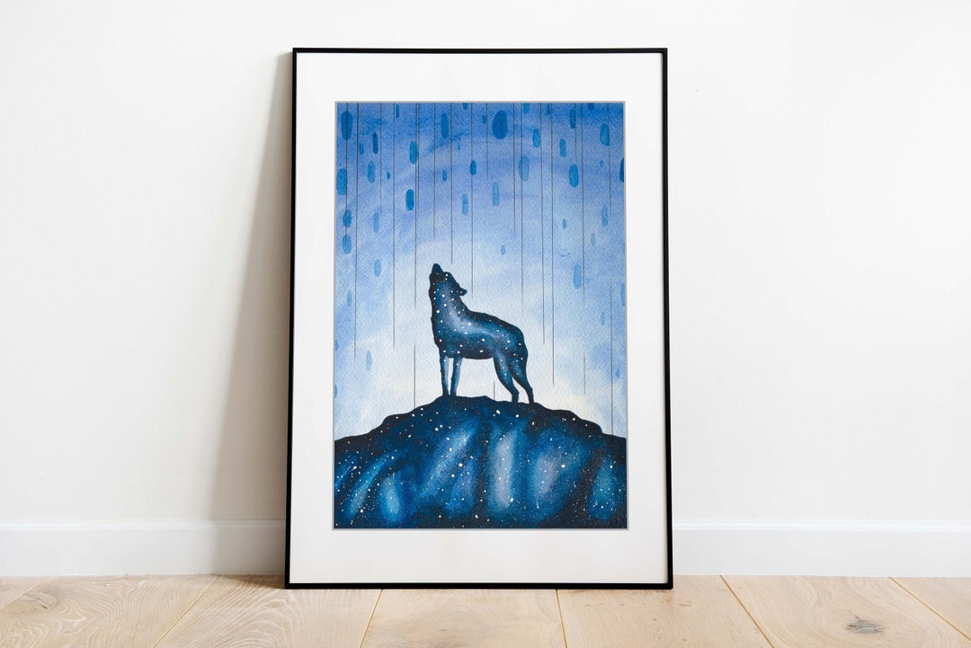 Original Watercolor Print, Blue Wolf Print, Watercolor Animal Artwork ...