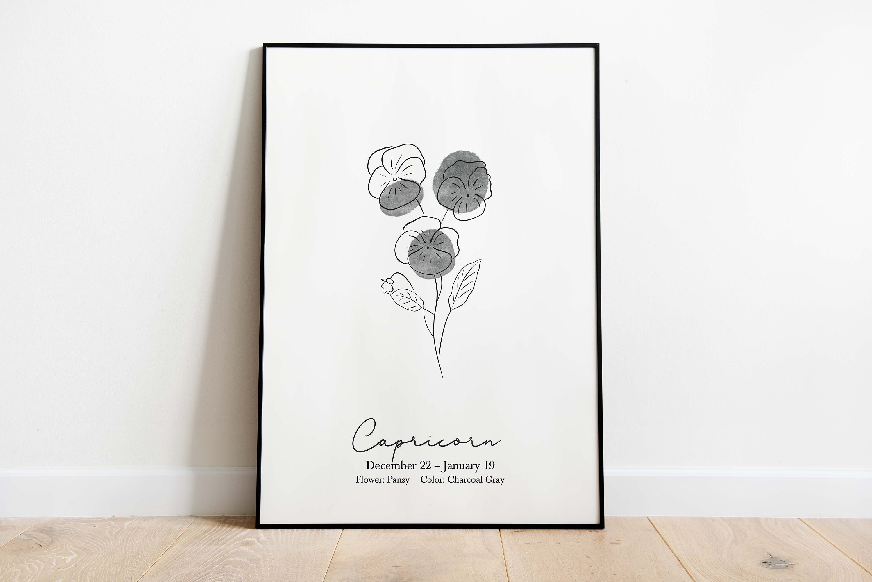 Printable Capricorn Sign Drawing, Zodiac Illustration, Floral ...