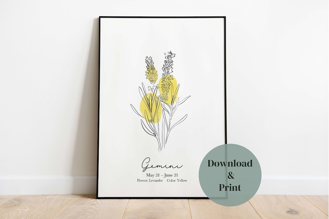 Gemini Printable Artwork Minimalistic Zodiac Drawing Simple Gemini ...