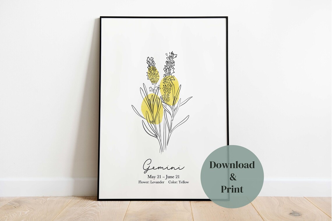 Gemini Printable Artwork Minimalistic Zodiac Drawing Simple Gemini ...