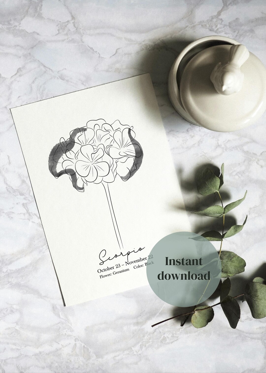 Minimalist Scorpio Print, Floral Zodiac Artwork, Simple Line Drawing ...