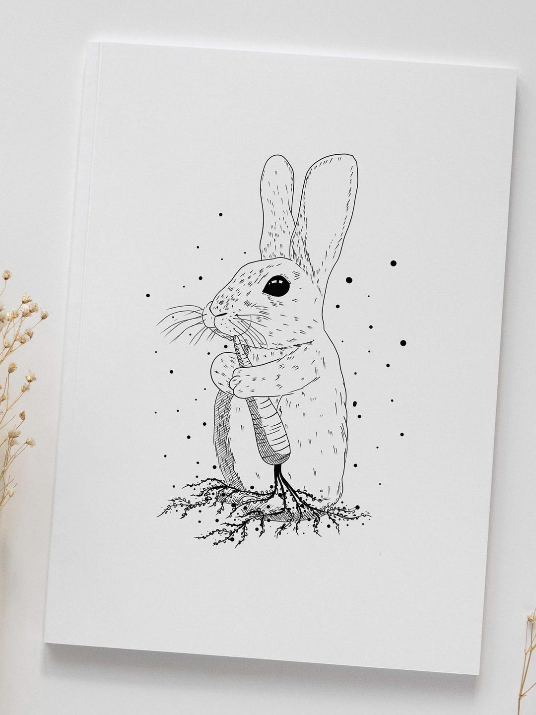 Cute Rabbit A4 Poster, Black and White Animal Art Print, Simple Bunny ...