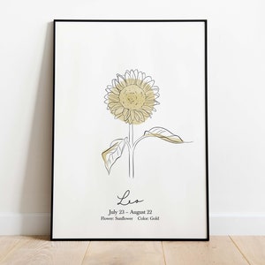 Leo Printable Illustration Minimal Zodiac Artwork Simple Leo Drawing ...