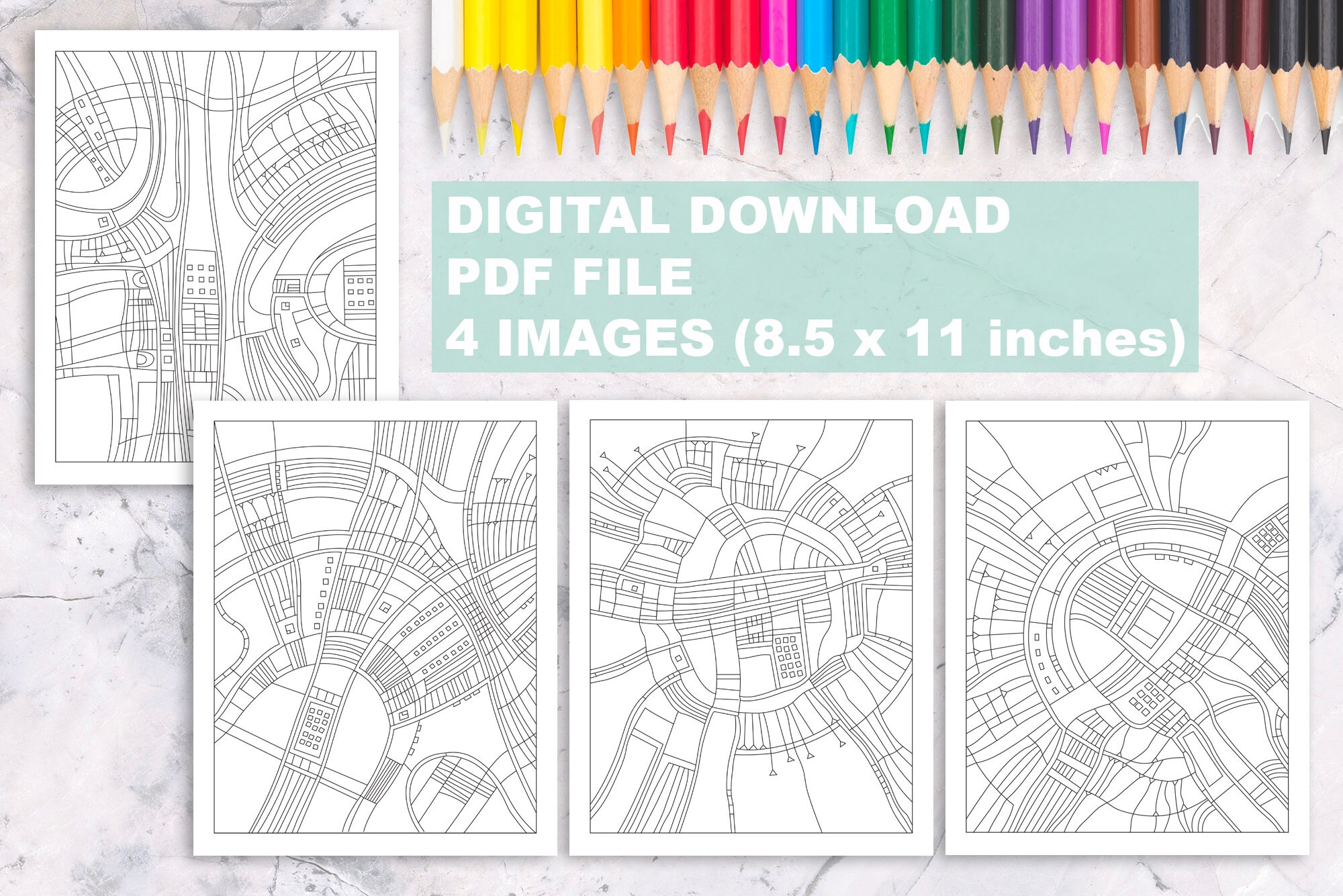 Abstract Organic Coloring Pages, 4 Designs, Instant Download PDF ...