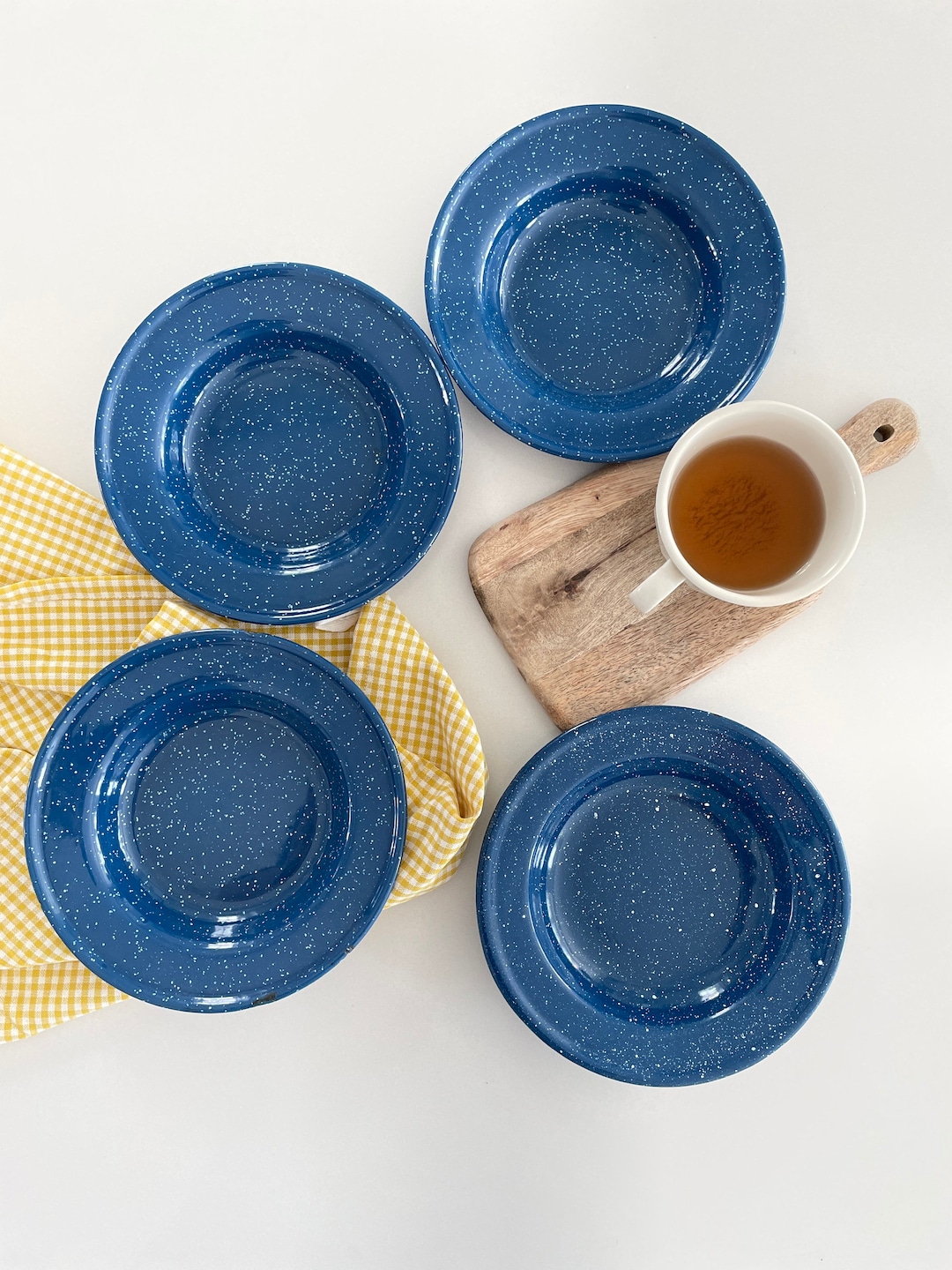 Vintage Speckled Blue Enamelware Deep Plate Set - Etsy