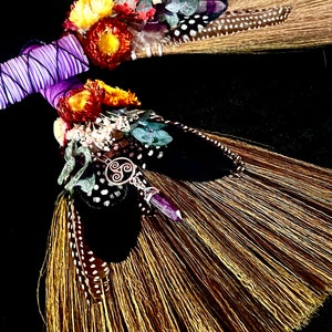 Besom Broom Handheld Natural Coconut Straw Vegan Suede Real Flowers ...