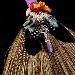Besom Broom Handheld Natural Coconut Straw Vegan Suede Real Flowers ...