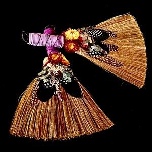 Besom Broom Handheld Natural Coconut Straw Vegan Suede Real Flowers ...