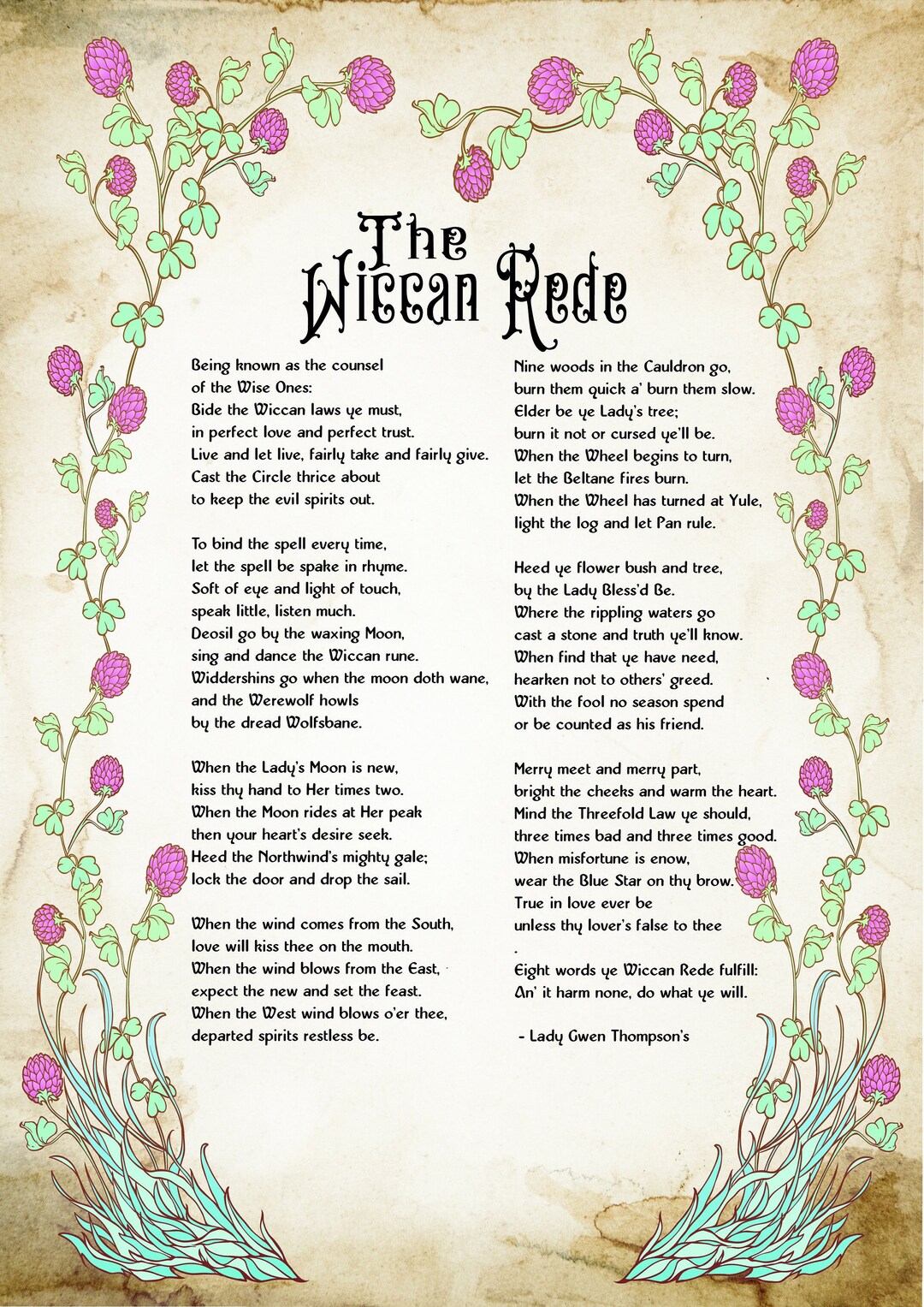 Wiccan Rede Long & Short Versions DIGITAL ONLY Printer Friendly Version Available Witchcraft ...